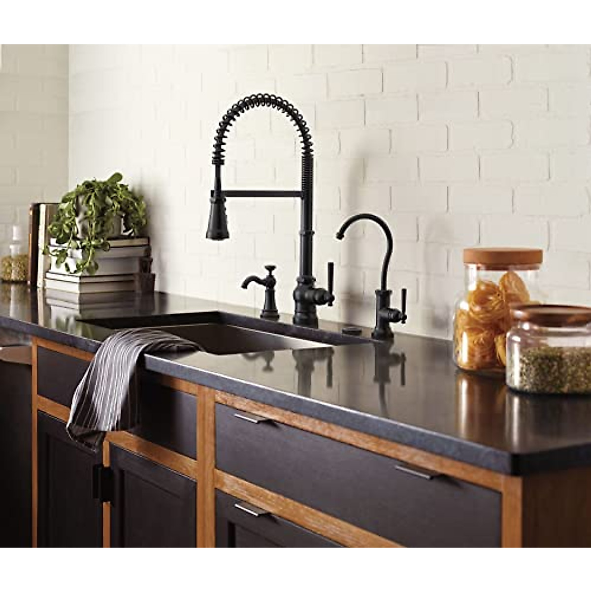 Moen S3955BL Paterson Deck Mounted Kitchen Soap Dispenser with Above the Sink Refillable Bottle, Matte Black