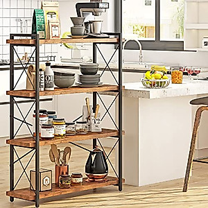 HCHQHS Bookshelf, 4-Tier Industrial Bookcase, Rustic Open Book Shelf, Freestanding Narrow Tall Bookshelves with Metal Frame