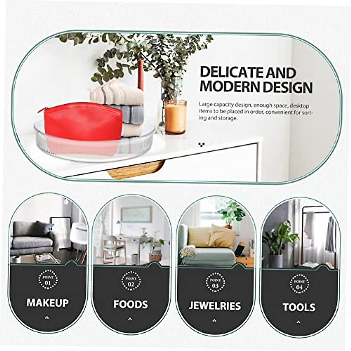 Zerodeko 4pcs rotatable Tray Clear Bathroom Organizer Kitchen Sundries Holder Turntable Round Makeup Storage Tray Dresser Tray Plastic Round Makeup Tray Storage Rack to Rotate Care The pet