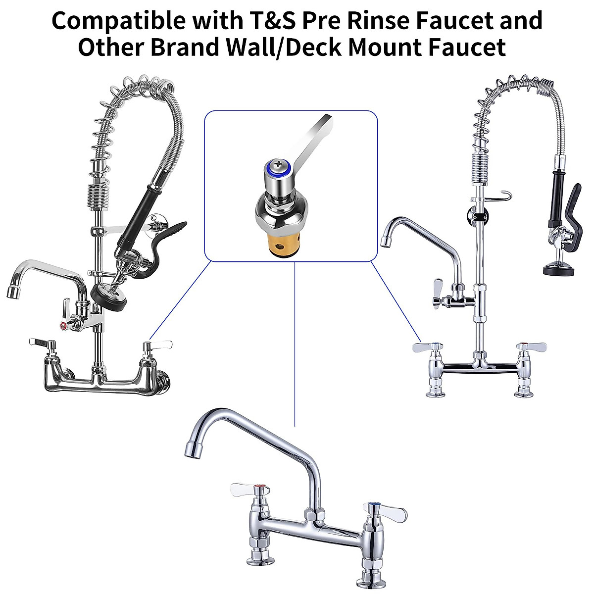 KANONEY Cold Handle Stem 002713-40 Assembly Fit for T&S Brass Faucet Blue Side Control Spindle Assembly for Eterna Valve Replacement Parts