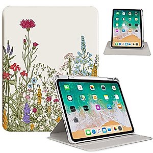 Rotating iPad 10.9/11 inch Case for iPad Air 5th/4th Generation 2022/2020,360 Degree Rotating Multi-Angle View Stand Cover with Pencil Holder for iPad Pro 11"/iPad Air 4 & 5, Flowers