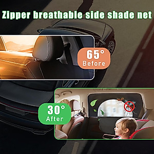 Kewucn 2PCS Car Window Shade, 23.6"×20" Zipper Breathable Mesh Side Window Sun Shades Covers, Glare and UV Rays Protection for Baby, Auto Camping Privacy Sun Protector Fits Most Cars (Rear Window)