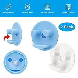 Omoojee Sponge Holder for Kitchen Sink and Bathroom, 2 Pack, Sponge Organizer with Suction Cup, Sponges Not Included(Patent Registering) (Blue+White)