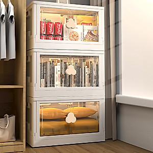 Stranthother 80 Gallon Large Storage Bins with Lids,Collapsible Plastic Storage Bins,Stackable Closet Organizer with Double Doors & Wheel,Folding Storage Cabinet Container Clothes Organizer,3 Pack