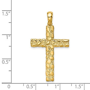 Solid 14k Yellow Gold Nugget Cross Pendant Charm