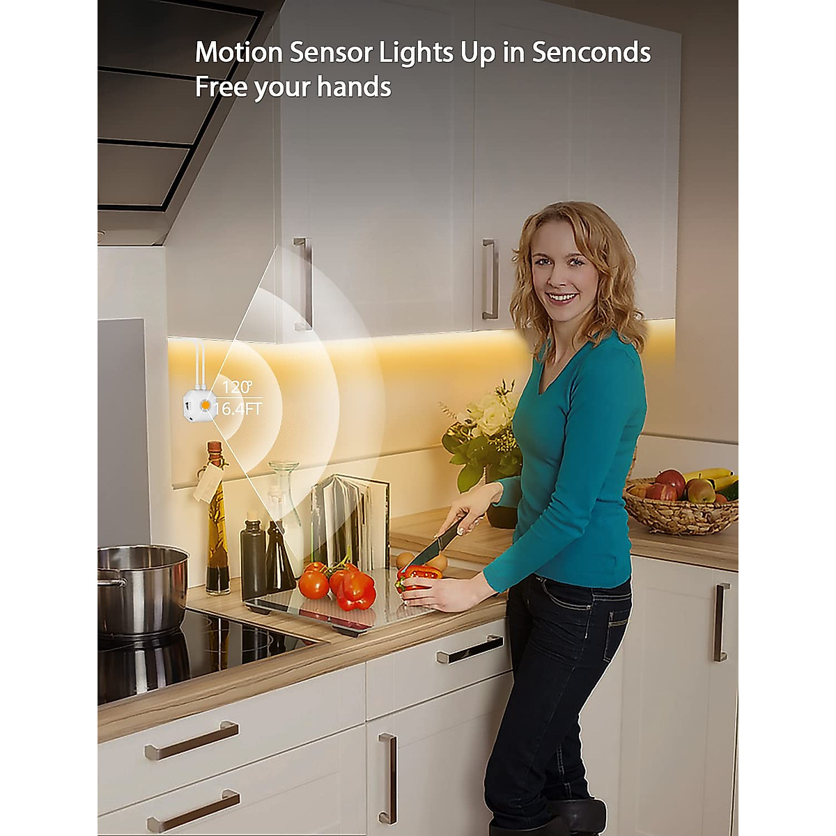 MATICOD Motion Sensor Light Indoor Under Bed Lights Under Cabinet Lights, Motion Activated Led Light Strip for Bedroom,Warm White LED Closet Lights Motion Sensored Under Cabinet Lighting NO APP