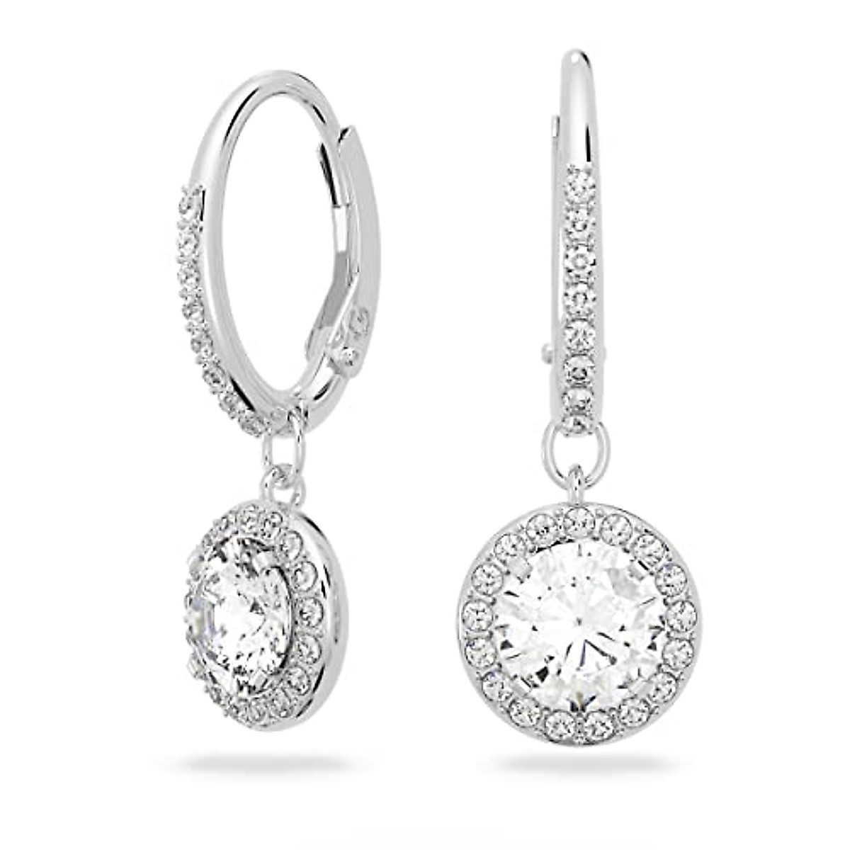 Swarovski Una Angelic Drop Pierced Earrings with Clear Crystals on a Rhodium Plated Setting with Hinge Closure