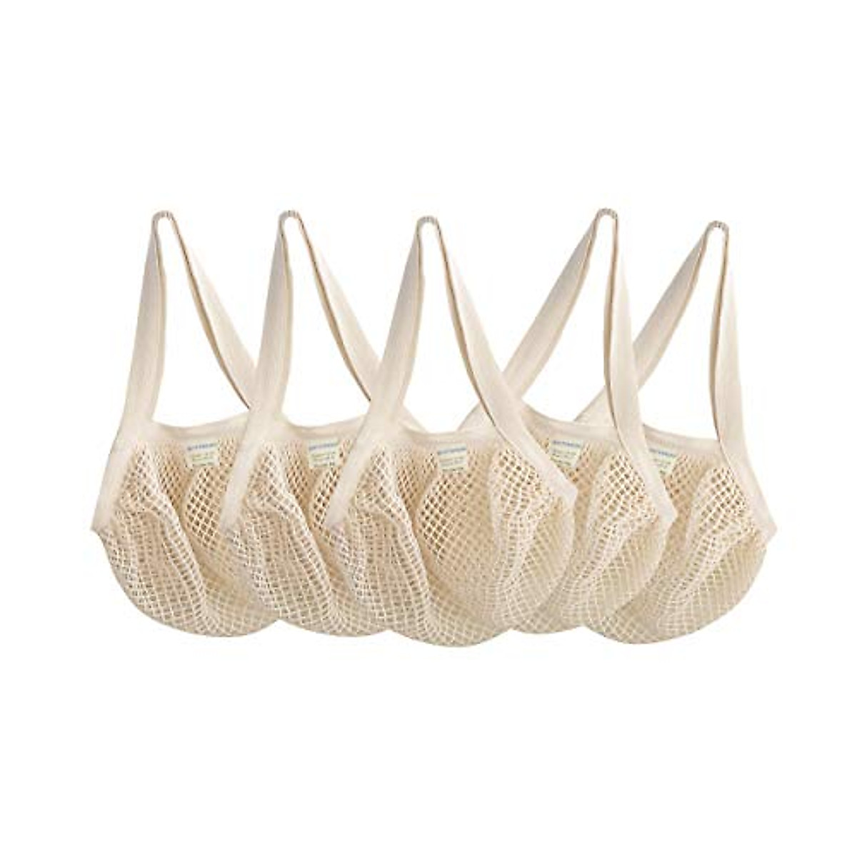 WHITEWRAP Cotton Mesh String Reusable Bag Long Handle Net Tote Bag| 13"x14" | 2-Pack | Natural | Reusable Grocery Bags, Vegetable Bag, Shopping bag, Hand bag