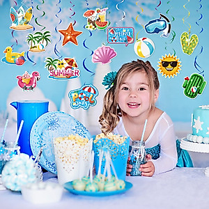 Whaline 70Pcs Summer Pool Beach Hanging Swirls Pool Party Foil Ceiling Hanging Decoration Flamingo Flip Flops Sun Volleyball Starfish Seashell Hanging Swirls for Summer Time Hawaii Party Supplies