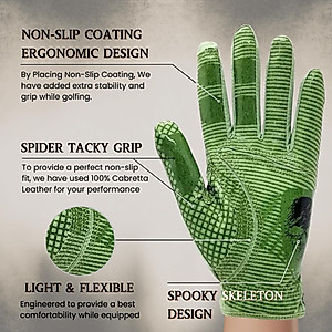 XEIRPRO Copper Tech Men's Golf Gloves - Skeleton Pattern with Ball Marker – Perfect for Summer - Copper Infused Mens Golf Gloves (Green/Black, XL, Left)