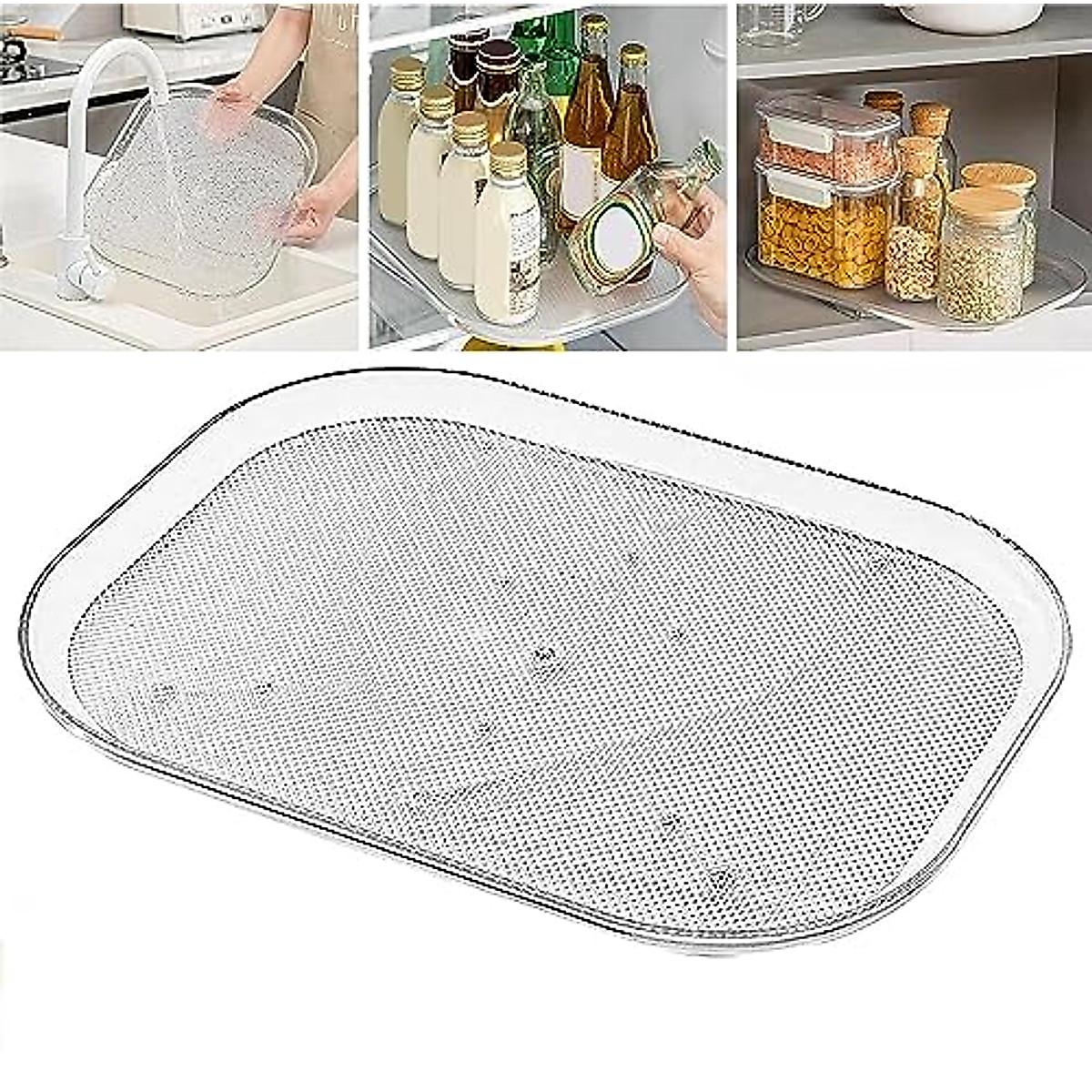 Square Lazy Susan for Refrigerator, Lazy Susan Turntable Organizer for Refrigerator, Countertop Condiment Storage Rack, Household Rotating Storage Rack for Kitchen. (13.8 X 10.2 in)