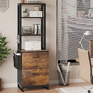 Itaar 2 Drawer File Cabinet with Lock, Filing Cabinet fits Letter, Legal, A4 Size, Hanging File Folders, File Cabinets for Home Office with Adjustable Storage Shelf and Hook, Rustic Brown