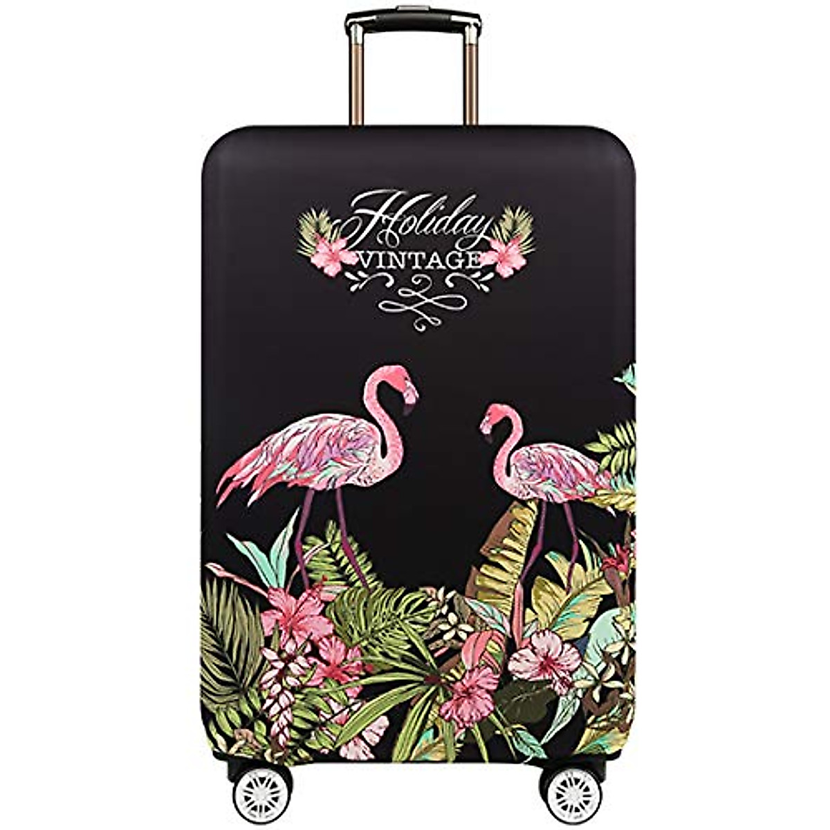 TRAVELKIN Travel Elastic Spandex Suitcase Protector Case, 18/24/28/32 Inch Suitcase Protective Cover, Thickened and Washable Luggage Cover (L(25"-28"luggage), Flower Flamingo)