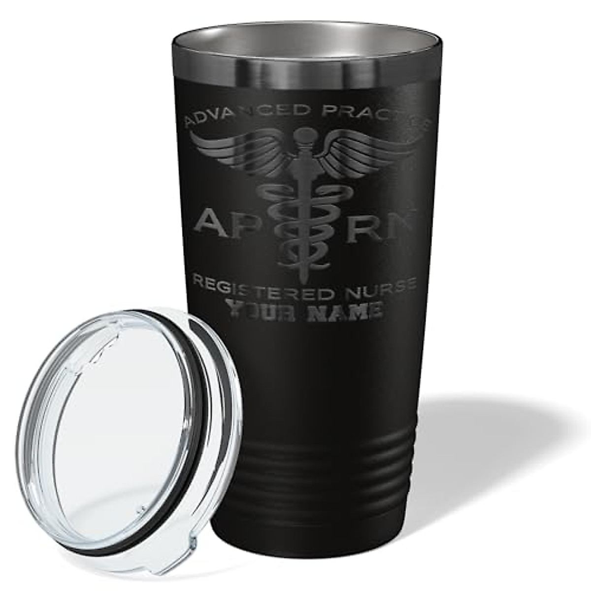 Personalized APRN Advanced Practice Registered Nurse on Black with Ion Ghost Black Design 20 oz Stainless Steel Tumbler with Lid - Insulated Cup - Custom Travel Mug