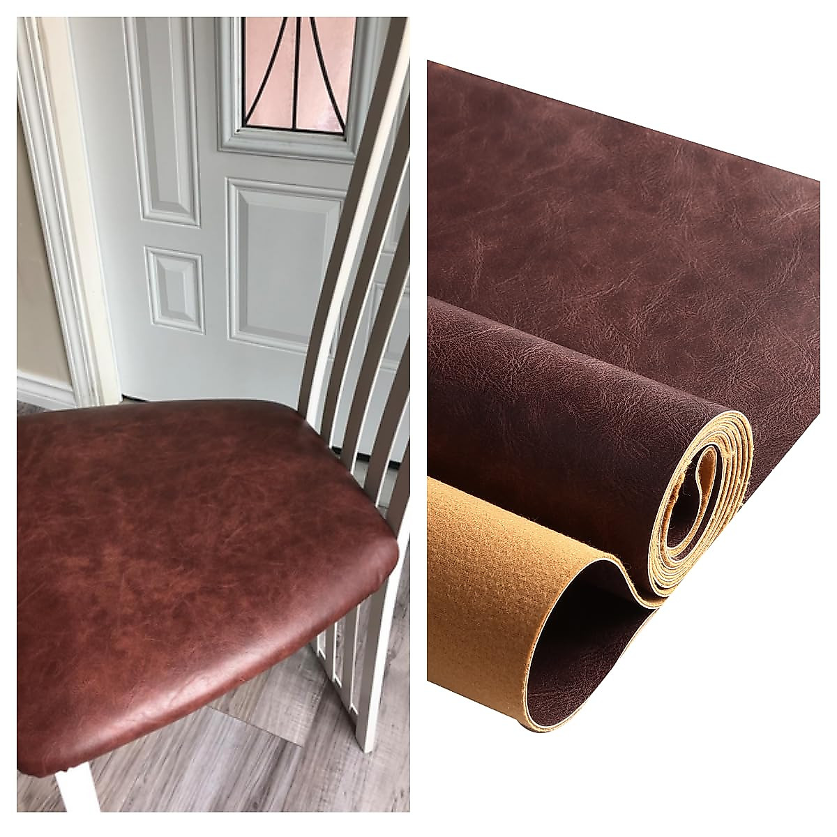 Premium Faux Leather Upholstery Fabric 1.2mm Thickness，Waterproof Upholstery Leather Distressed Bark Fabric(Light Brown,Pre-Cut 36"x54")