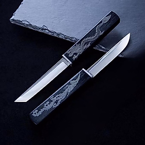 2 In 1 Samurai Knives, Dragon And Phoenixs Double Blade Knife Set, Twin Knife With Sheath, Dual Fruit Knife,Small Chef Knife,Two Hand Knife,Camping Knives for Cutting Meat,Vegetables & Fruit (Style-C)