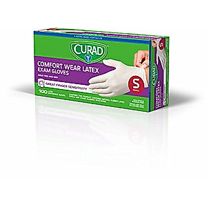 Curad Comfort Wear Latex, Vinyl Exam Gloves, Small (Pack of 300)