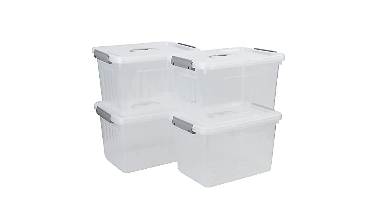 Lesbin 4-Pack Clear Storage Latch Boxes for Home Organization