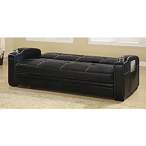 Coaster Home Furnishings Sleeper Sofa Bed with Storage and Cup Holders Black
