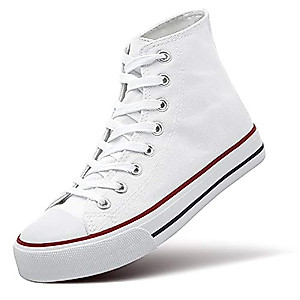 ZGR Womens Fashion Canvas Sneaker Low Cut Lace ups Casual Shoes (8 B(M) US, High-Top White)