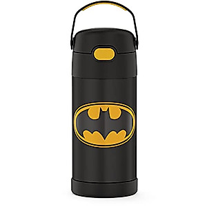 THERMOS FUNTAINER 12 Ounce Stainless Steel Vacuum Insulated Kids Straw Bottle, Batman & FUNTAINER 10 Ounce Stainless Steel Vacuum Insulated Kids Food Jar with Spoon, Batman