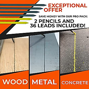 THORVALD 2 Carpenter Pencils Set for Construction - Incl. 38 Leads + Sharpener + Finger Grip - Solid Mechanical Pencils with Fine Point/Best Marking tools Construction/Carpenters/Scriber