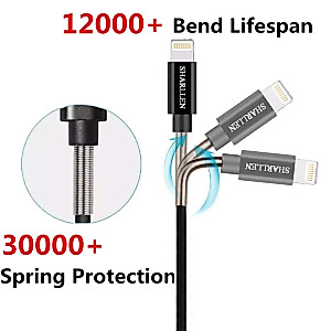 iPhone Cable,Sharllen Metal Spring iPhone Charger Cable Lightning Cable 3FT/6FT/10FT Long Charging&Syncing iPhone Charging Cord Data Wire Compatible iPhone 11/XS/Max/X/8/8Plus/7/7P/6/6 P/6S/iPad Black