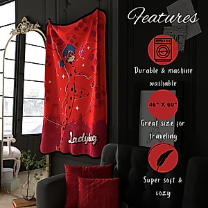 Franco Miraculous: Tales of Ladybug and Cat Noir Kids Bedding Super Soft Micro Raschel Throw, 46 in x 60 in, (Officially Licensed Product)