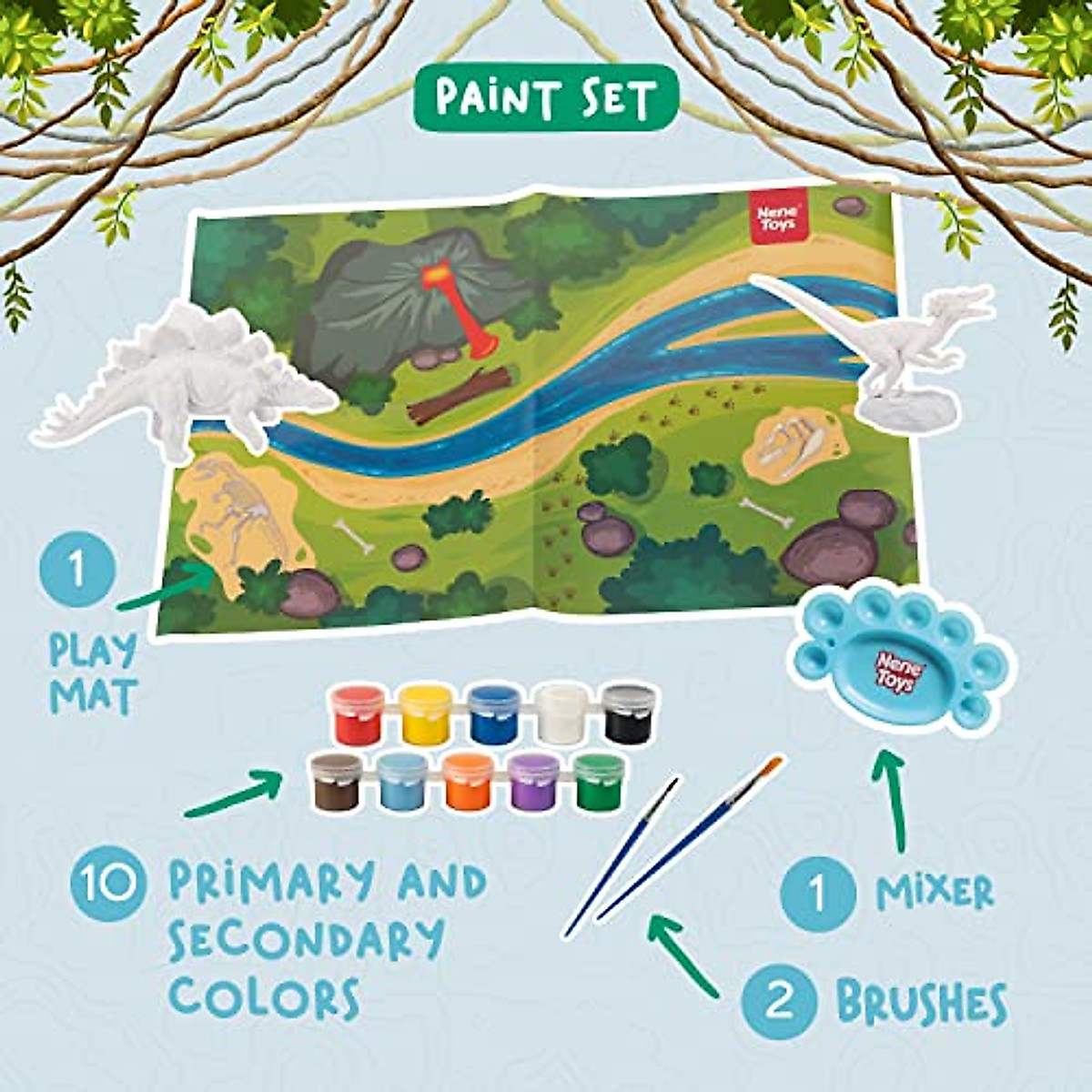 Nene Toys Dinosaur Painting Kit for Kids 3-7 Years [The Kings] – Includes 4 Museum Replicas, 2 Paint Sets, 2 Brushes, Educational Poster and Playmat – Art & Craft Paint Toy for Boys and Girls