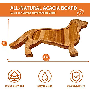 Bantlou Funny Charcuterie Board Dachshund Dog Shape Serving Board Bamboo Cheese Tray Platter Servers 0.8”Ultra-Thick Cheese Board for Parties and Unique Gift