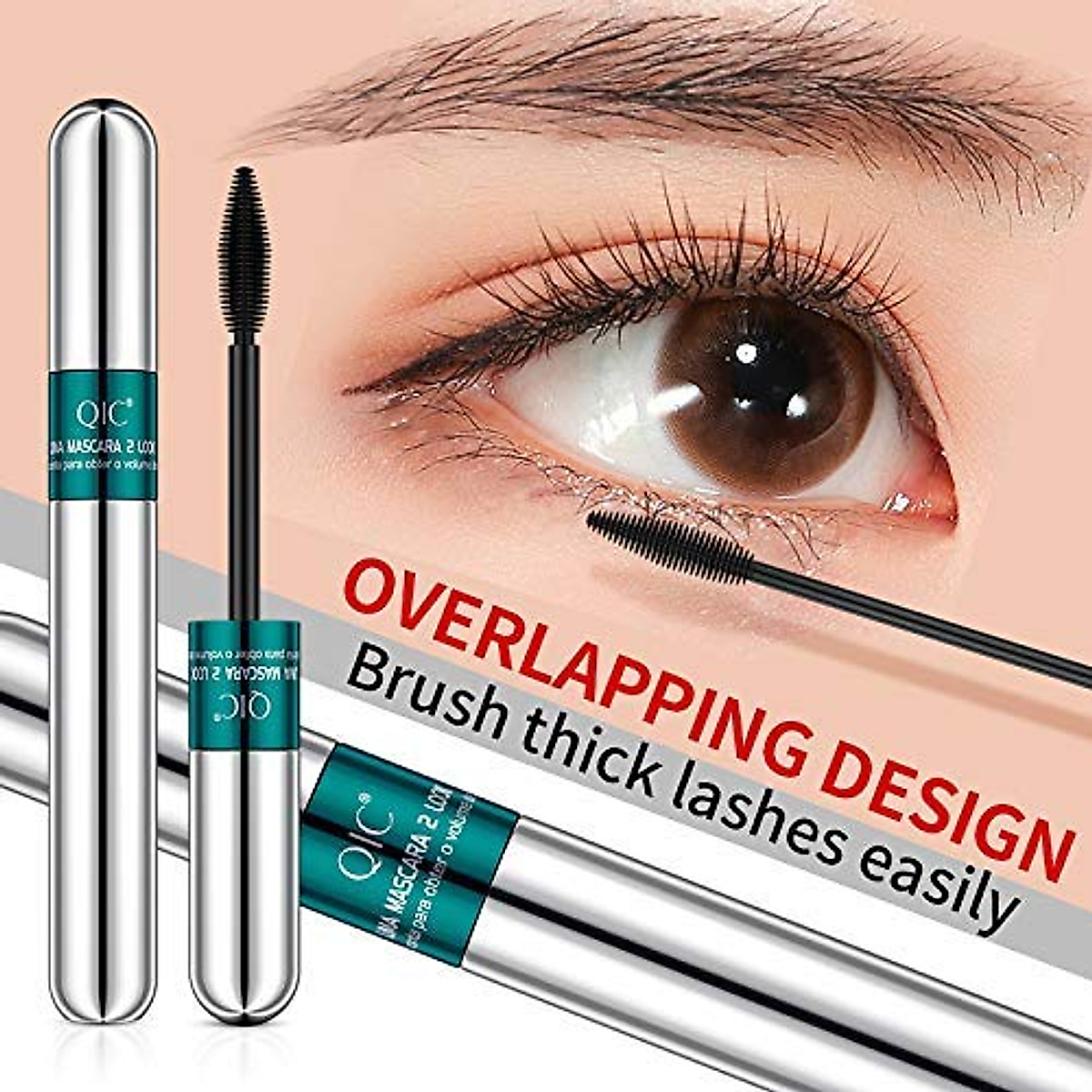 2PCS 4D Silk Fiber Lash Mascara,2 in 1 Thrive Mascara For Natural Lengthening And Thickening Effect,no clumping Superstrong Mascara for Long-Lasting,Beauty Charming Eye Make up
