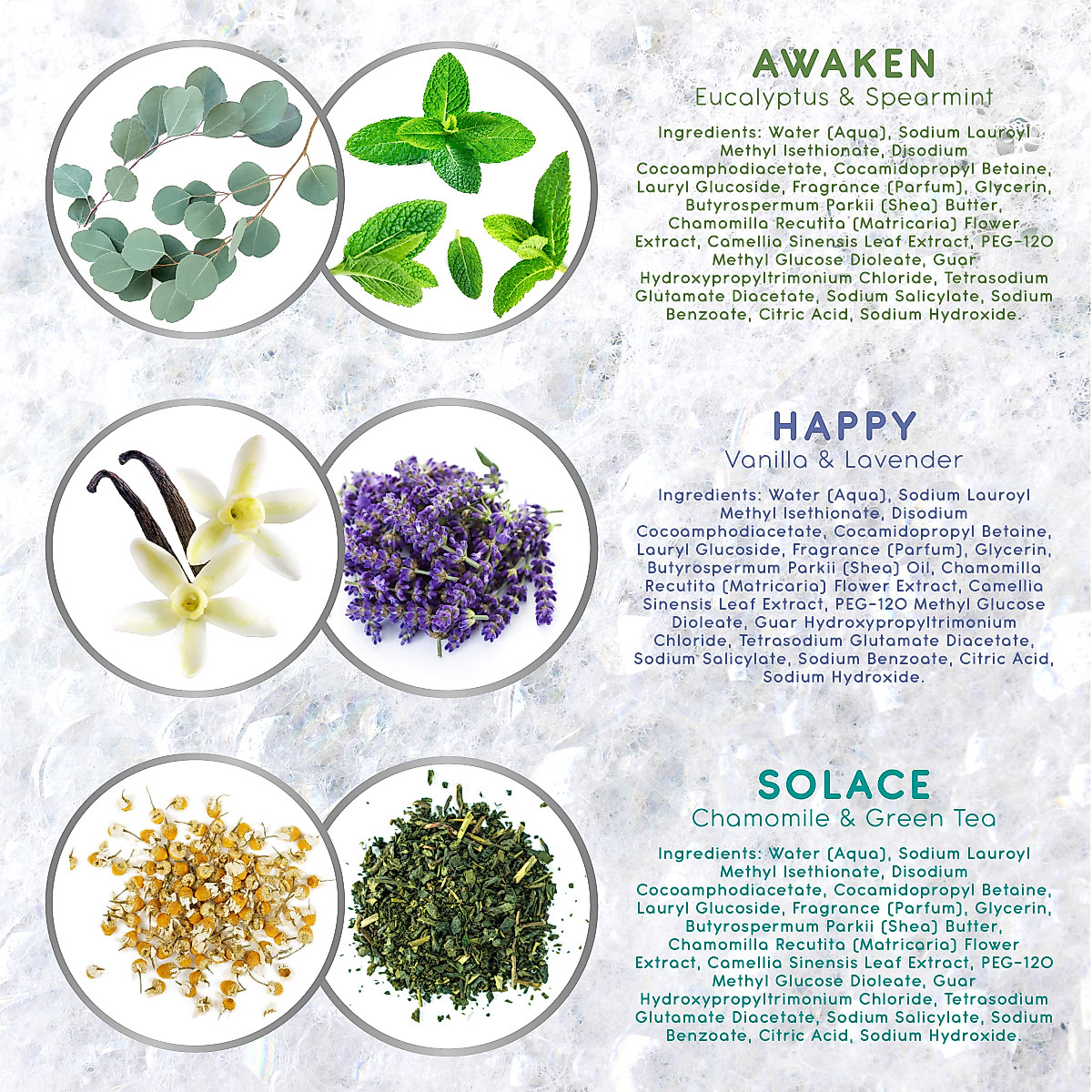 Life is Bliss | 3 Fresh & Soothing Scents | Variety Pack | Liquid Bubble Bath 16 fl oz