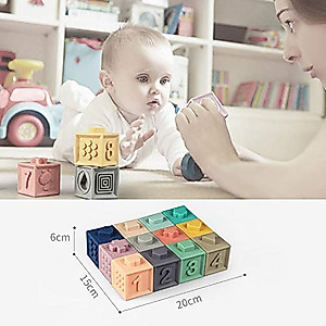 MIXI Baby Toys Blocks, Soft Blocks for Babies 6 Month Baby Toys Teething Toys Infant Toys Baby Building Blocks Montessori Developmental Toys with Numbers Animals Shapes for Baby 6 Months and Up 12PCS