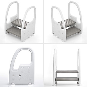 Wiifo Toddler Step Stool for Sink, Height Adjustable Plastic Step Stool for Kids with Handle & Non-Slip Safety,Child Step Stool for Bathroom or Kitchen, Grey