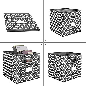 homyfort Cube Storage Organizer Bins 13x13 - Fabric Storage Cubes Bin Foldable Baskets Square Box with Labels and Dual Plastic Handles for Shelf, Nursery, Cabinet, Clothes, Toys, Set of 4 (Grey)