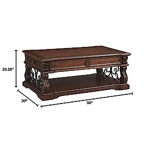 Signature Design by Ashley Alymere Traditional Lift Top Coffee Table, Hand-Finished with 2 Storage Drawers and Fixed Floor Shelf, Dark Brown
