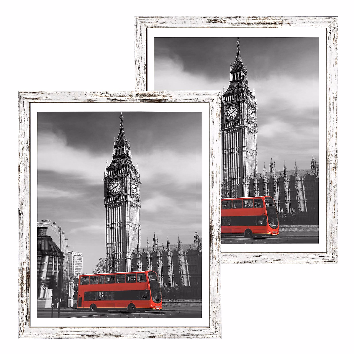 Capcillin 16x20 Picture Frame Wood Pattern Distressed White Poster Frame Set of 2, Wall Mounting,Plexiglass,Great for Prints, Mural,and Art（CP001-MD16x20RW）