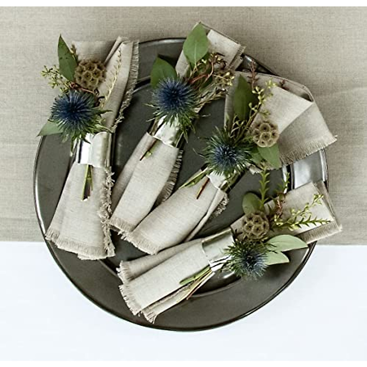 Solino Home Linen Dinner Napkins 20 x 20 Inch – Natural Set of 4 – 100% Pure Linen Fringe Cloth Napkins for Thanksgiving, Christmas – Machine Washable and Handcrafted from European Flax