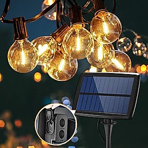 JFQSUNSINE Solar String Lights Outdoor, 25Ft 15 LED Bulbs Waterproof G40 Patio Lights, Solar Powered String Lights with USB Charging, 4 Modes for Party Patio Garden Wedding Xmas Decoration