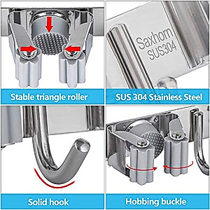 Saxhorn Broom Holder Wall Mount, Mop Holder Organizer Wall Mounted Broom Hanger for Home, Kitchen, Garden, Garage, Laundry Room Organization and Storage(5 Racks 4 Hooks)