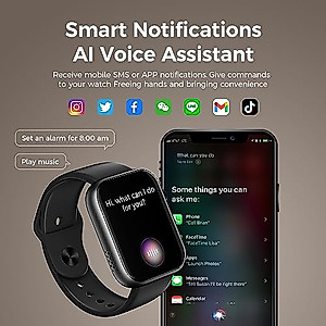 1.98" Smart Watch for Android iPhone, 100+ Sports Modes, Health, Sleep and Fitness Tracker, Step Calorie Counter, Water Resistant Fitness Watch, Smartwatches for Men Women, 2 Bands Included (Black)