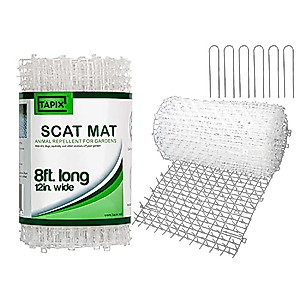 Tapix Cat Scat Mat Clear (8 ft.) with 6 Staples, Anti-cat Network with Spikes Digging Stopper - Cat Deterrent Mat for Indoor and Outdoor