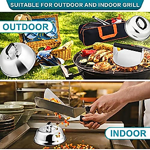 Leonyo Griddle Accessories Set of 27, Heavy Duty Stainless Steel Grill Griddle Metal Spatulas for Cast Iron Flat Top Teppanyaki Cooking, Burger Press, 3 Melting Domes(12”-9”-6.5”), 2 Carry Bags