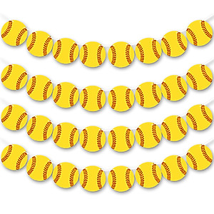 Softball Party Banner,4Pcs Softball Paper Garland for Baby Shower Sports Theme Party Decorations,Softball Birthday Party Photo Prop Pennant Supplies