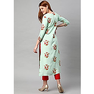Elina fashion Indian Stitched Kurti for Womens With Pant | Rayon Printed Readymade Kurta Kurtis Light Green