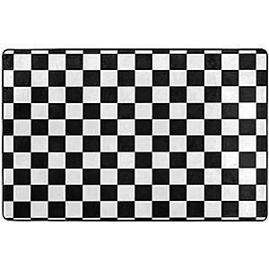 Checkered Flag Racing Black and White Kids Rugs, Indoor Non-Slip Area RugsMachine Washable Breathable Durable Carpet for Front Entrance Floor Decor 2' by 3'