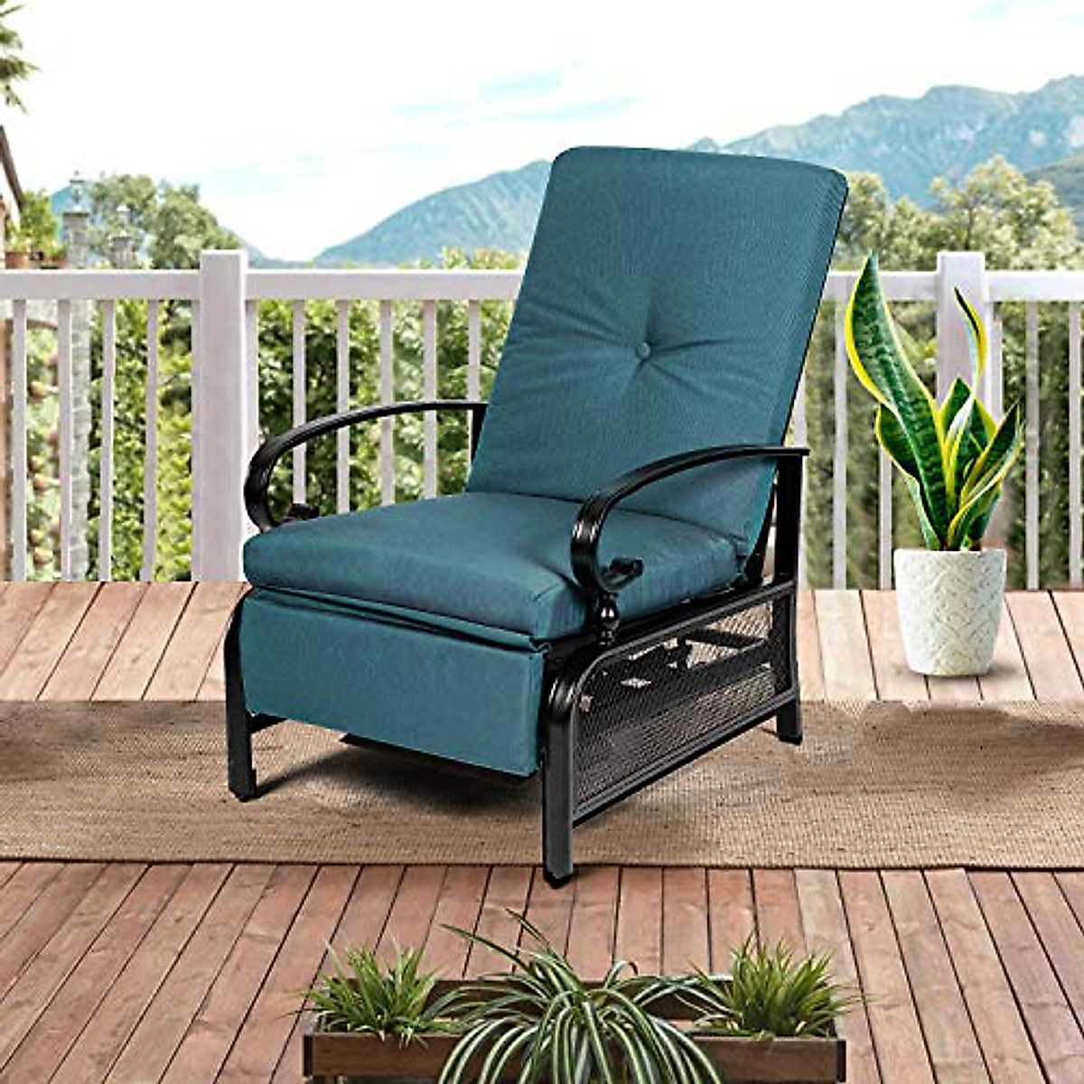 Crownland Outdoor Furniture Automatic Adjustable Patio Recliner Chair with Metal Frame and Water Resistant Cushion for Sunbathing (Peacock Blue)