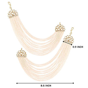 I Jewels Gold Plated Indian Wedding Bollywood Multi Strand Ear Chain With Pearl For Women (E2882W)