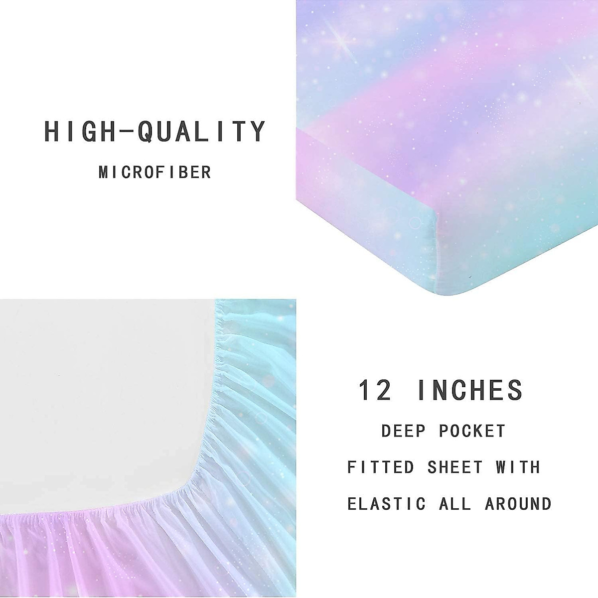 MUSOLEI Colorful Girls Fitted Sheet Set Rainbow sheets, 3D Rainbow Twin Bedding Set girl bed sheets 2PCS Boho 1 Fitted Sheet with 2 Pillowcases Wrinkle Free Cozy Microfiber Twin sheets for girls(full)