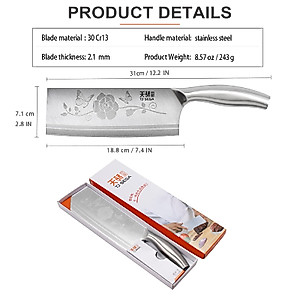 Vegetable Cleaver Knife 7.4 Inch, Ultra Sharp Chinese Chef's Knives, Full-tang Meat Cleaver 30Cr13 Steel Blade Thickness 2.1 mm, TJ SEGA Series TC1506
